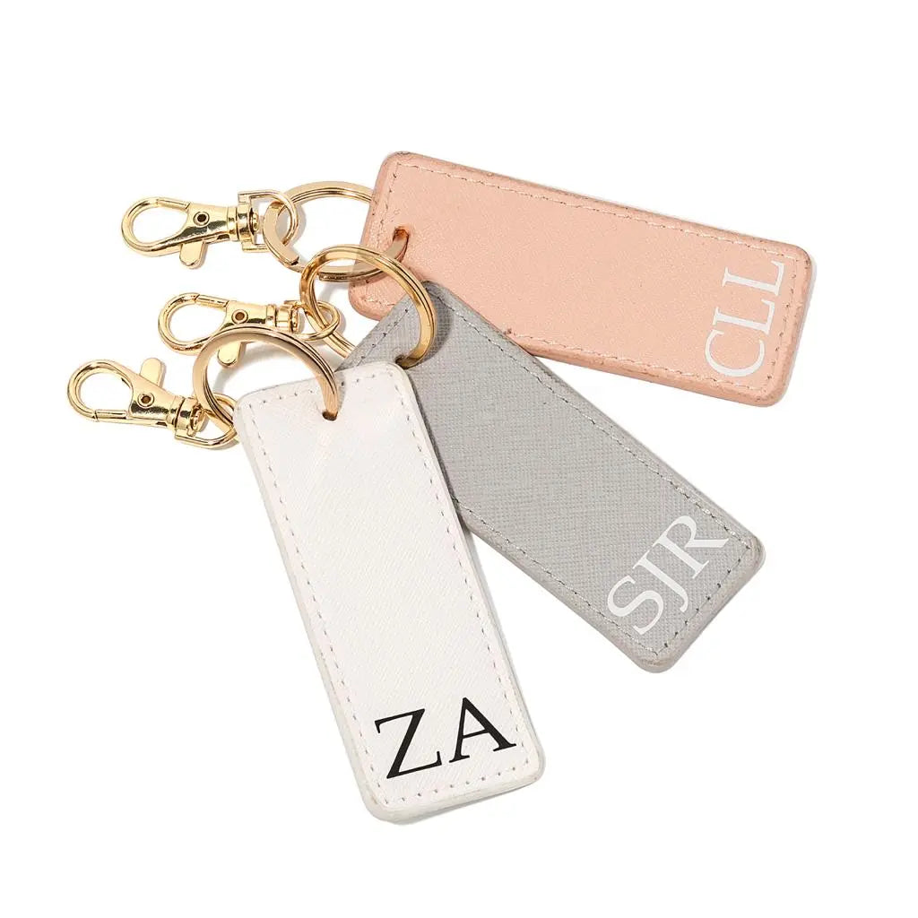 Personalised Initial Rectangle PU Leather Keyrings - Gifts Handmade